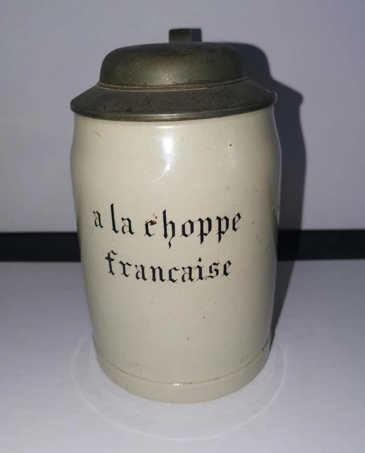 ANCIENNE CHOPE A biere couvercle en etain a la choppe française ...