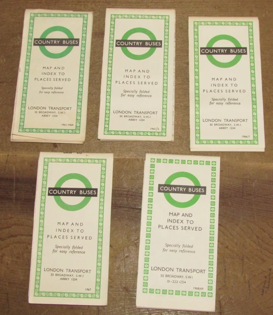 1963 COLLECTION OF 5 LONDON TRANSPORT COUNTRY BUSES MAP & LIST OF ...