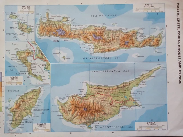 CRETE CYPRUS GREECE Greek Islands School Education Map £25.00 - PicClick UK