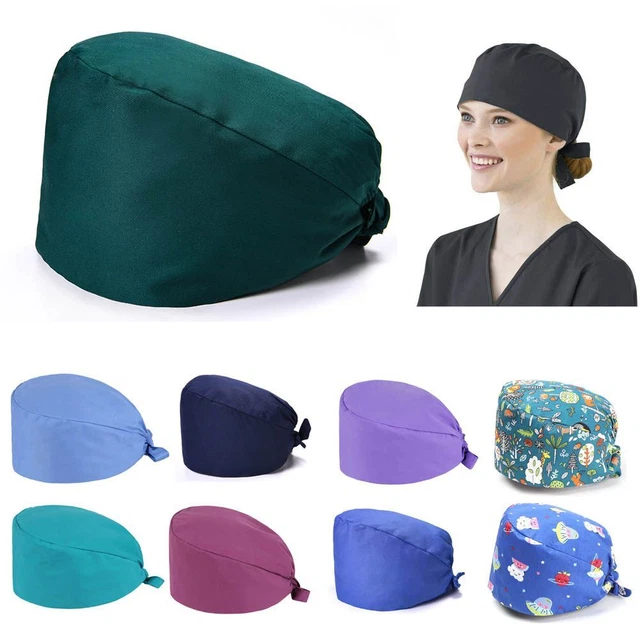 FOR HOME ROUND Doctor Nurse Caps Pure Colour Bouffant Hat Surgical ...