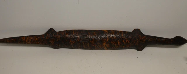 VINTAGE AUSTRALIAN ABORIGINAL Art Carved Mulga Timber Wire Burnt Goanna ...