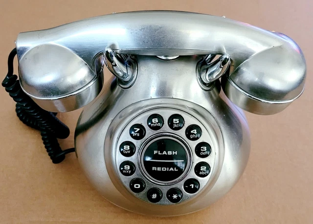 50'S MONSTER PHONE Silver Brush Metal Reproduction Retro Telephone ...