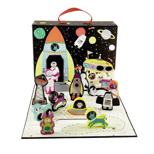 SPACE WOODEN TOY Box Imaginative Play for Kids Playbox Gift Set Travel ...