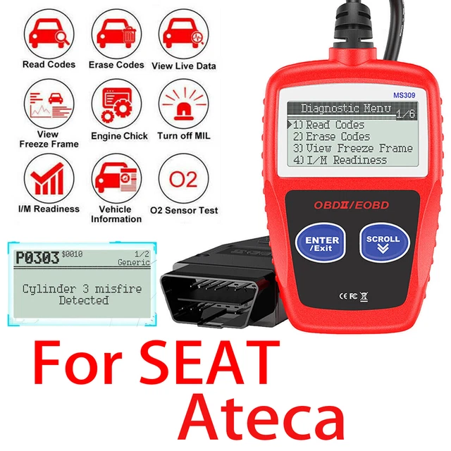 CAN BUS OBD2 II Code Reader Scanner Diagnostic Tool MS 309 For Ateca UK ...