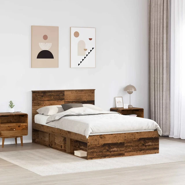 BED FRAME WITH Headboard Old Wood 120 x 190 cm Engineered wood vidaXL £ ...