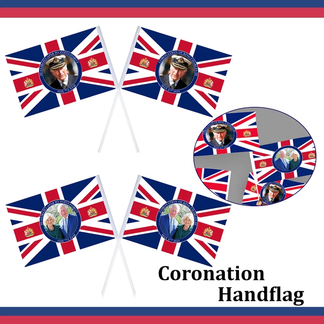 UNION JACK FLAGS Small Hand Held Waving King Charles Coronation Party ...