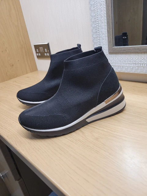 DUNE LONDON ELIO Knitted Wedge Stretch Sock Ankle Boots Size 6 EU 39 ...