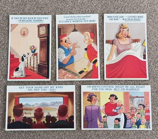 Vintage Saucy Seaside Comic Postcards X 5 New Old Shop Stock Sunshine 7759
