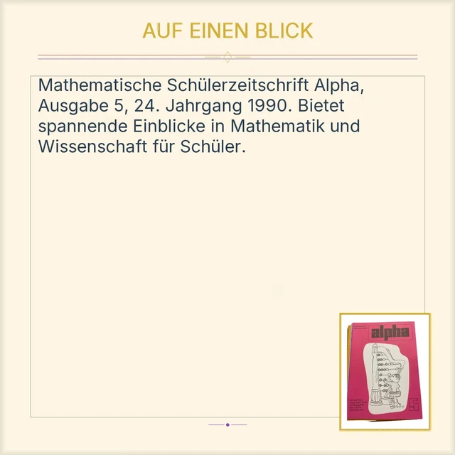 ALPHA ZEITSCHRIFT NR. 5 1990 Mathématiques Science EUR 3,95 - PicClick FR