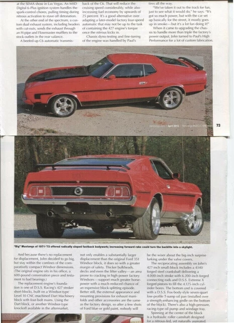 1973 FORD MUSTANG MACH ONE NITRO MODS 427 V8 6 pg Color Article $7.95 ...