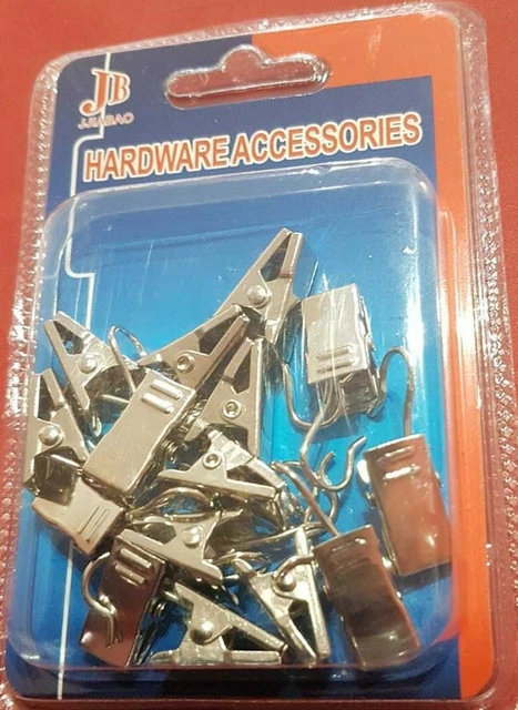 PACK OF 15 Stainless Steel Spring Loaded Metal Laundry Clothes Curtain ...