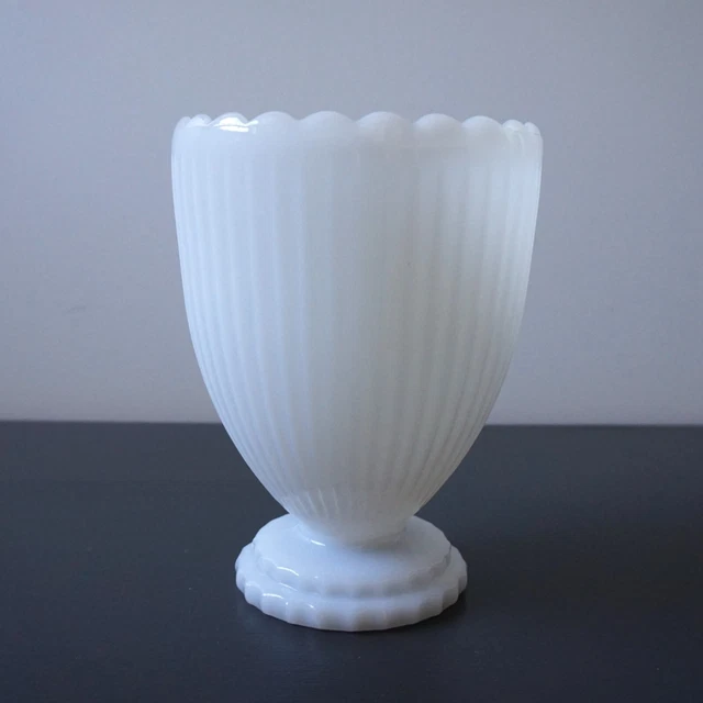 NAPCO WHITE MILK Glass Footed Vase Scalloped Rim 7-1/2" Tall # 1188 ...