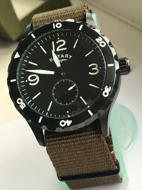 MEN’S ROTARY WATCH Black Sub Dial NATO Utilitarian GS03074/19 Excellent ...