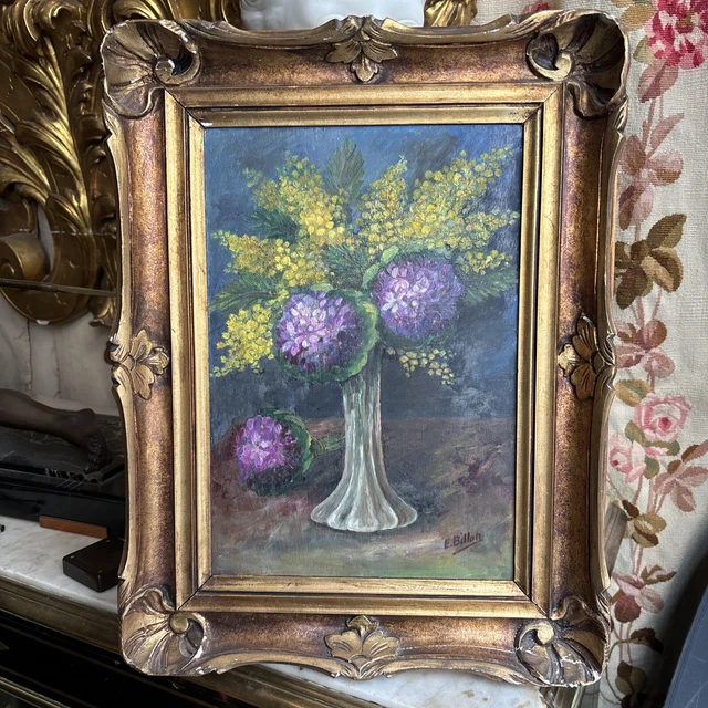 ANCIEN TABLEAU HUILE sur panneau nature morte bouquet de fleurs signé EUR 70,00 - PicClick FR