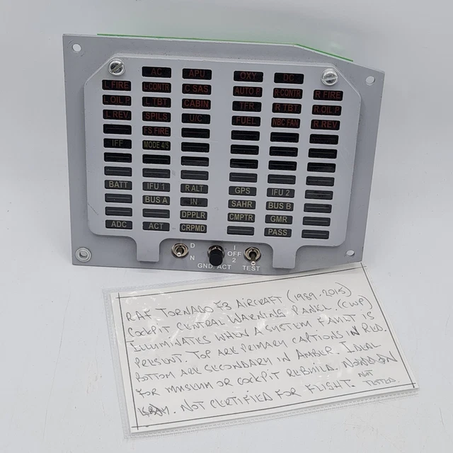 RAF TORNADO Cockpit Central Warning Panel 1989-2015 Simulator Facsimile ...