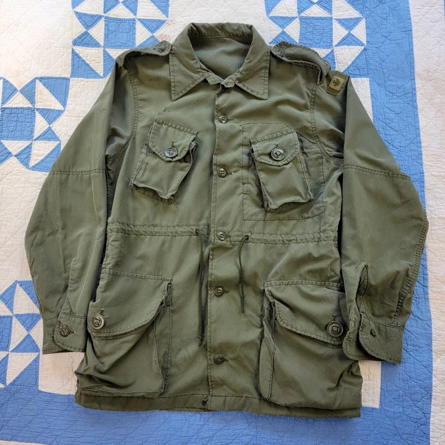 VINTAGE CANADIAN ARMY Military Fatigue Field Jacket Green Olive Drab OG ...