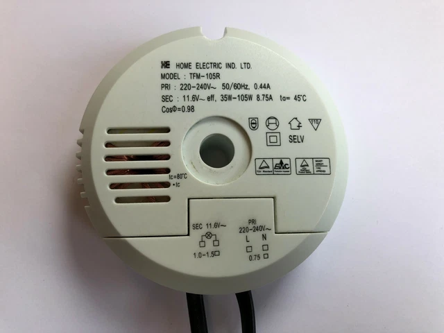 HALOGEN TRAFO XE TFM-105R 105W 12Vac 8,75A Transformator Rundtrafo weiß Messe EUR 20,00 ...