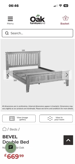 OAK DOUBLE BED Frame Solid Wood £440.20 - PicClick UK