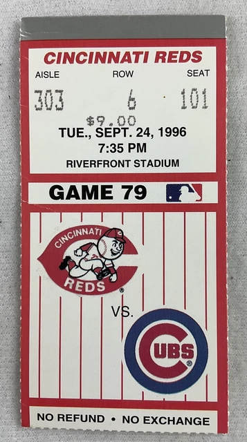 MLB 1996 09/24 Chicago Cubs at Cincinnati Reds Ticket-Willie Morris 3HR ...