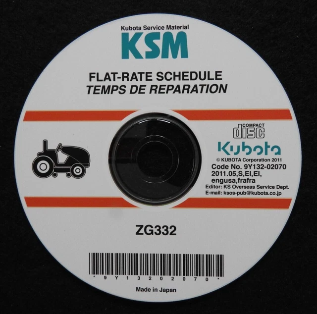 VÉRITABLE KUBOTA ZG332 Zero-Turn Tondeuse Plat Taux Annexe Manuel Sur ...