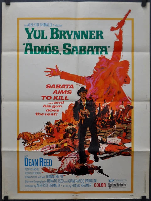 ADIOS SABATA 1971 Original 30X40 Plié Film Affiche Yul Brynner Dean ...