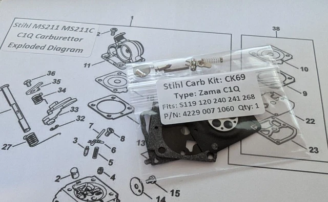 STIHL MS211 MS211C Chainsaws Zama C1Q Carb Kit: Stihl: 4229 007 1060 ...