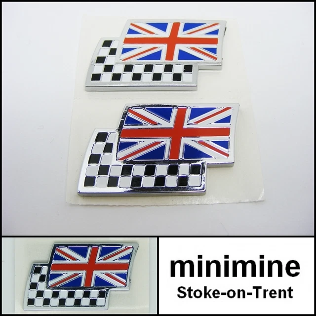 CLASSIC MINI UNION Jack Flag Chequered Badge PAIR MG Car Genuine Rover ...