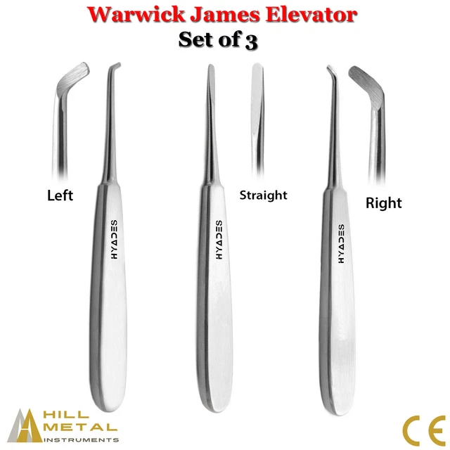 WARWICK JAMES TOOTH Elevators Right, Left, Straight Extraction Tools CE Set of 3 $24.24 ...