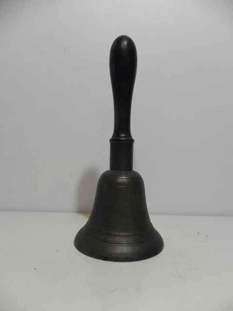 GRANDE CLOCHE ANCIENNE Sonnette de table 24cm bois noirci bronze XIXe ...