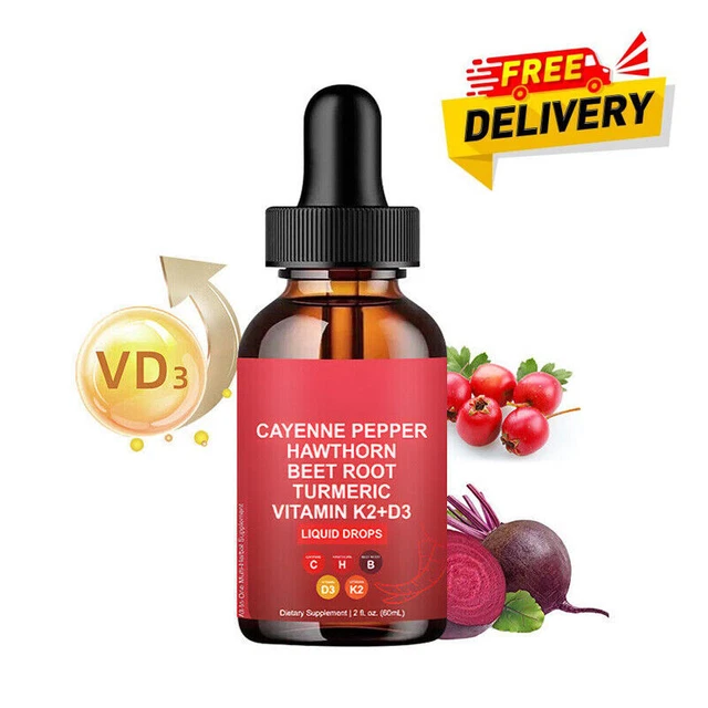 CAYENNE PEPPER HAWTHORN Beet Root Turmeric Vitamin K2+D3 Liquid Drops1 ...
