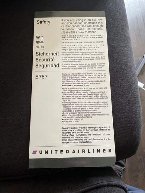 UNITED AIRLINES SAFETY Card--Boeing 757 $5.00 - PicClick
