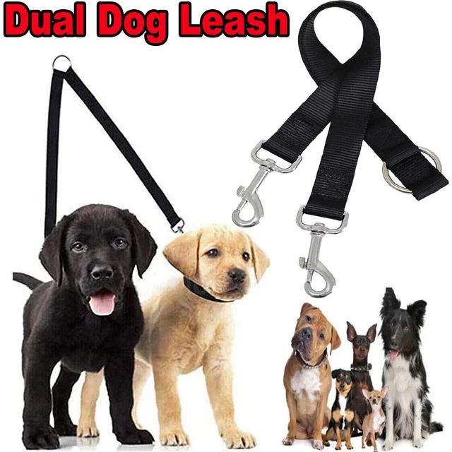 2 WAY DOUBLE Dual Dog Leash Lead Walk 2 Dogs With One Lead Coupler ...