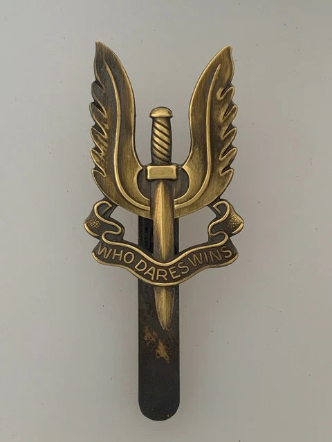 BRITISH ARMY S.A.S. Special Air Service metal cap badge in brass ...