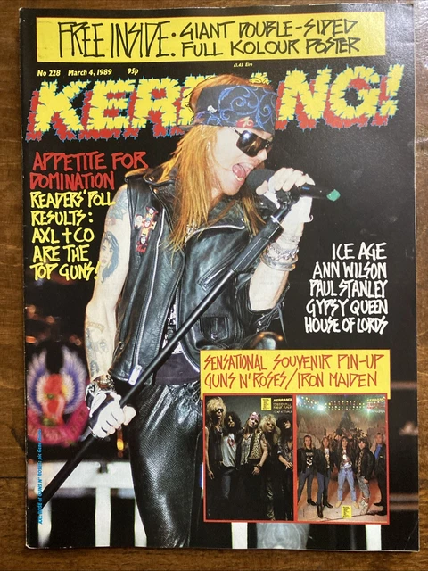 KERRANG MUSIC MAGAZINE #228 Guns N Roses Kiss Heart - Poster Missing £7 ...