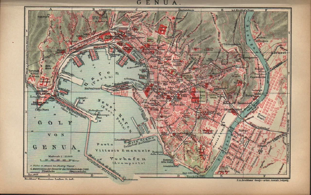LANDKARTE CITY MAP 1905: Stadtplan: GENUA. Italien Italia Italy £17.40 ...