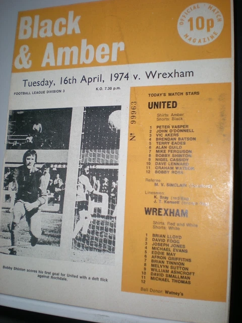 CAMBRIDGE UNITED V WREXHAM, 16th APRIL 1974, NO WRITING, NO STAPLES. £5 ...