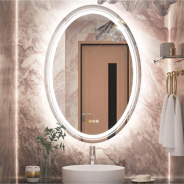 OVAL LED LIGHTED Bathroom Mirror Waterproof Defogger Wall Mounted ...