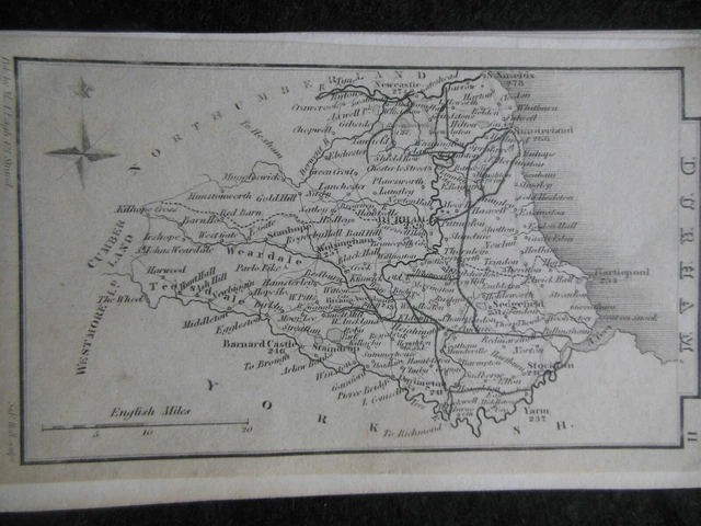 SMALL GEORGIAN COUNTY Map of Durham (c1820) Leigh & Hall - England ...