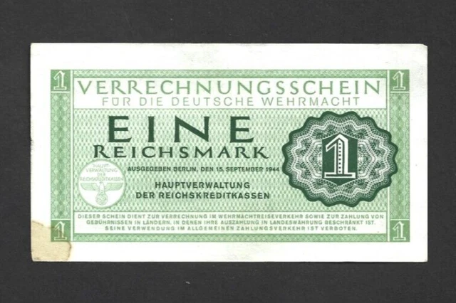 1 REICHSMARK EXTRA Fine Banknote From Nazi German Military 1942 Pick ...