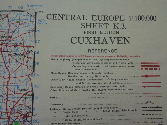 WW2 BRITISH MAP of GERMANY entitled "CUXHAVEN" (Scale 1:100,000) EUR 41 ...