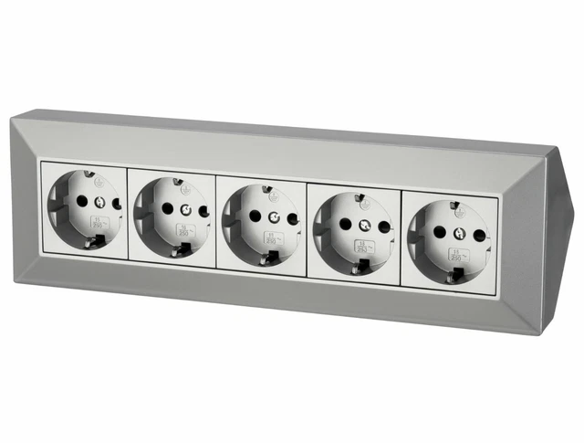 5-FACH SURFACE SOCKET Strip Silver Socket BAR Block Corner 230V £30.41 ...