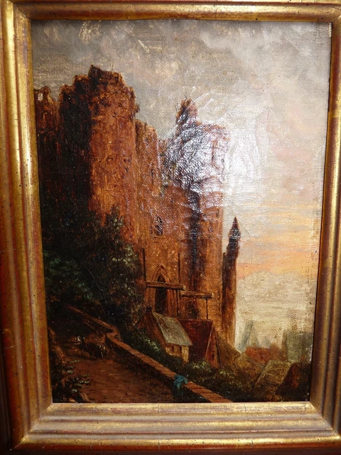 TABLEAU ANCIENNE PEINTURE huile sur toile vue d'un château 19ème EUR ...