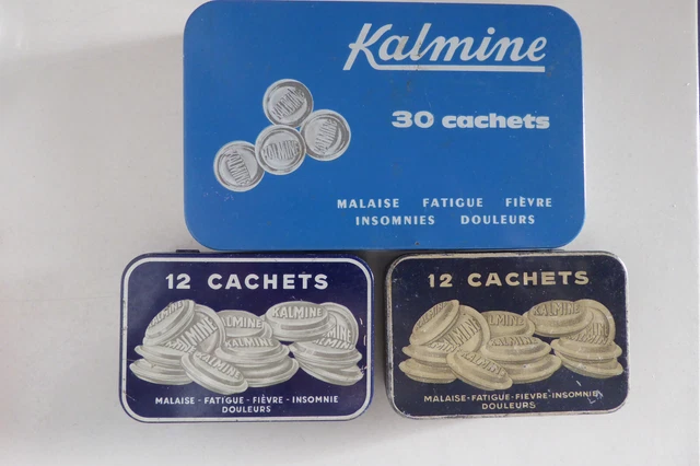LOT DE 3 BOITES Anciennes métal médicament CACHETS KALMINE Paul ...