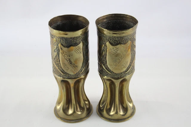ANTIQUE WW1 TRENCH Art Decorative Vase Pair Shells Dated 1917 1500g x 2 ...