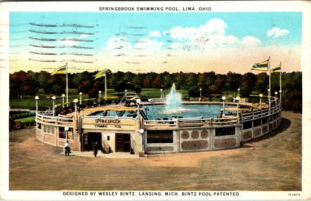 POSTCARD LIMA OHIO/OH Springbrook Swimming Pool w/Designer Promo Ad $20 ...