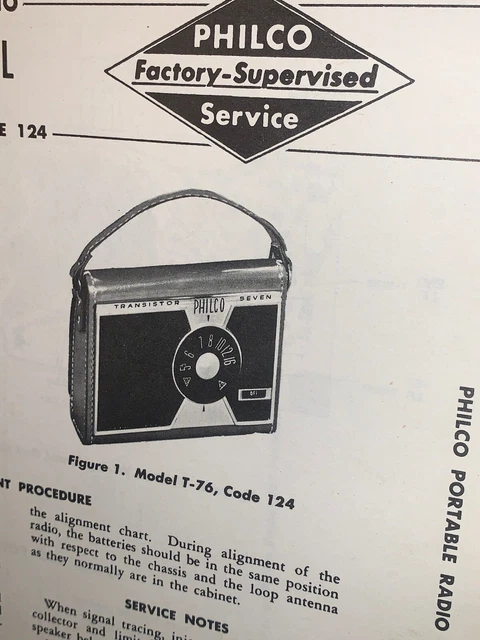 PHILCO TRANSISTOR RADIO Model T-76 Service Manual Schematics #2 EUR 10 ...