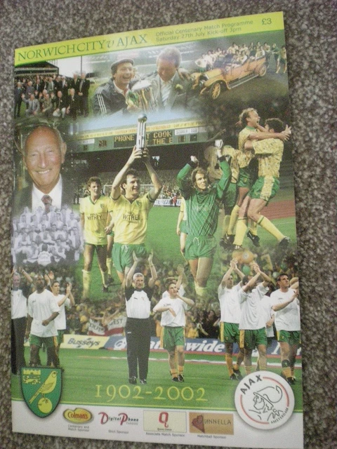 NORWICH CITY V AJAX, 27th JULY 2002, CENTENARY MATCH, NO WRITING,MINT CONDITION. £3.84 - PicClick UK