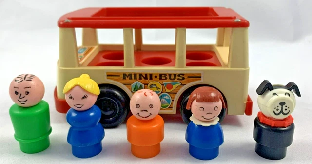 FISHER PRICE LITTLE People Mini Bus Minibus with 5 Figures 141 Vintage ...