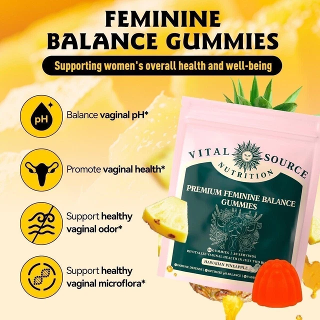 2X VITAL SOURCE Nutrition-Feminine Balance Gummies Hawaiian Pineapple ...
