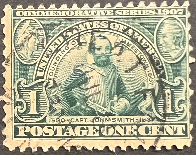 SCOTT#: 328 FOUNDING of Jamestown: Capt. John Smith 1¢ 1907 used single ...